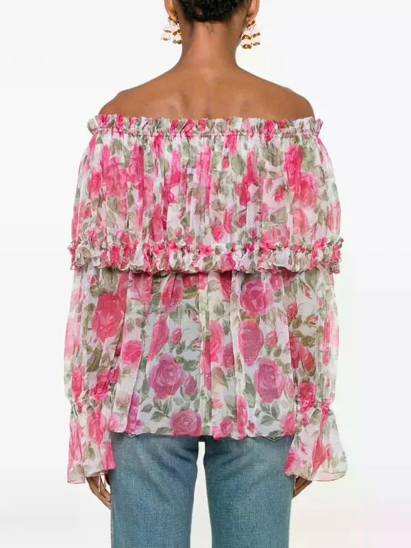 Chloé Floral-print Off-the-shoulder Blouse - Pink