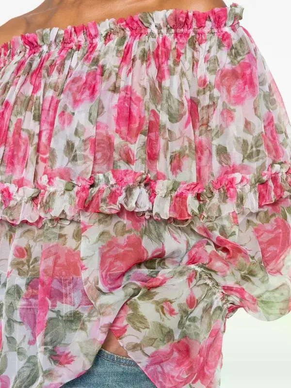 Chloé Floral-print Off-the-shoulder Blouse - Pink