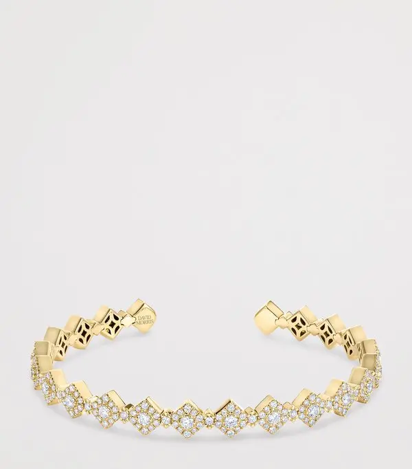 DAVID MORRIS Yellow Gold And Diamond Triolette Square Bangle
