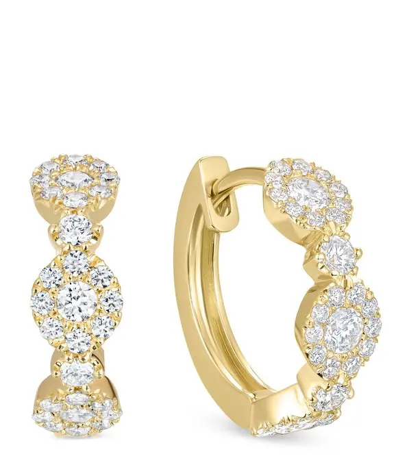 DAVID MORRIS Yellow Gold And Diamond Triolette Oval Hoop Earrings - Clear
