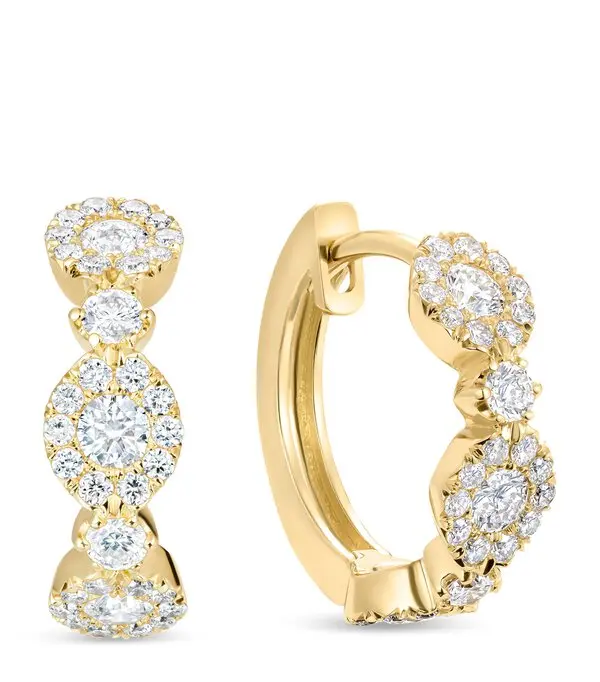 DAVID MORRIS Yellow Gold And Diamond Oval Hoop Earrings - Clear