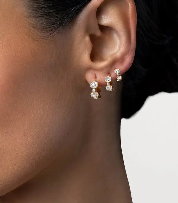 DAVID MORRIS Yellow Gold And Diamond Triolette Square Single Hoop Earring
