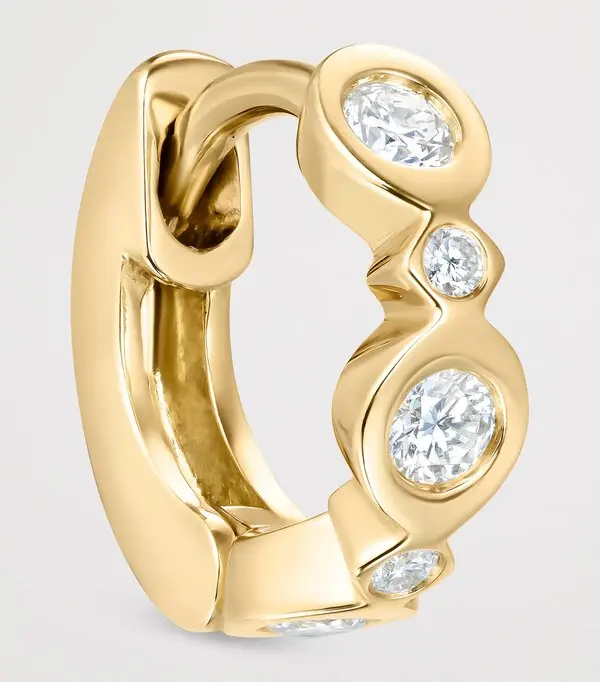 DAVID MORRIS Yellow Gold And Diamond Triolette Oval Single Hoop Earring