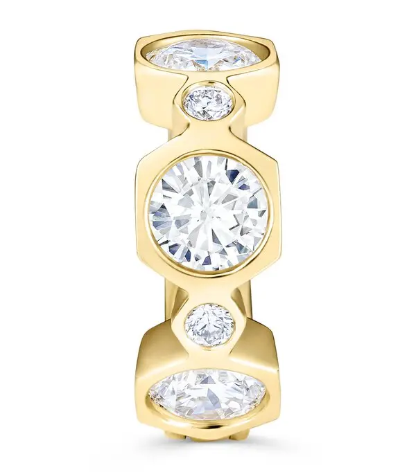 DAVID MORRIS Yellow Gold And Diamond Triolette Hexagon Single Hoop Earring - Clear