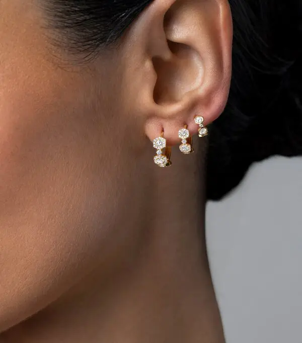 DAVID MORRIS Yellow Gold And Diamond Triolette Hexagon Single Hoop Earring