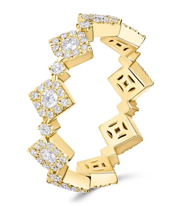 DAVID MORRIS Yellow Gold And Diamond Triolette Square Ring - Clear