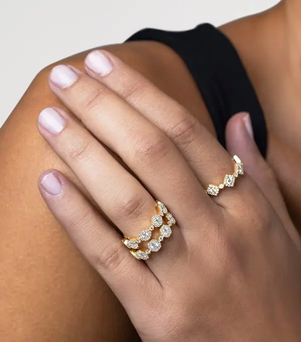 DAVID MORRIS Yellow Gold And Diamond Triolette Square Ring
