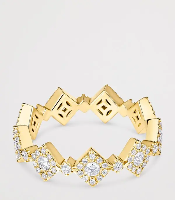 DAVID MORRIS Yellow Gold And Diamond Triolette Square Ring