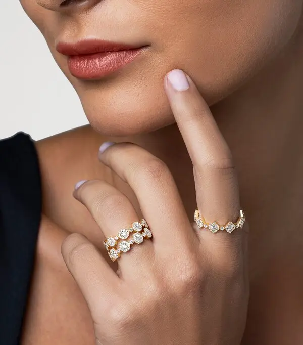 DAVID MORRIS Yellow Gold And Diamond Triolette Square Ring