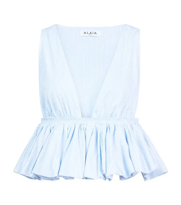Alaïa Cotton Poplin Peplum Top - Blue