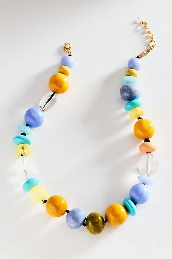 Anthropologie Chunky Beaded Necklace - Blue Pattern