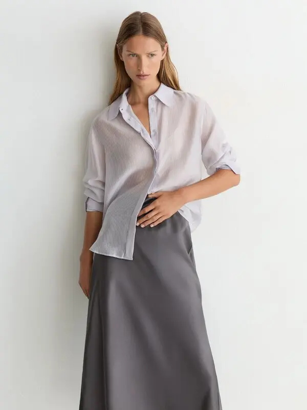 REISS Sofia Silk Slip Midi Skirt - Dark Grey