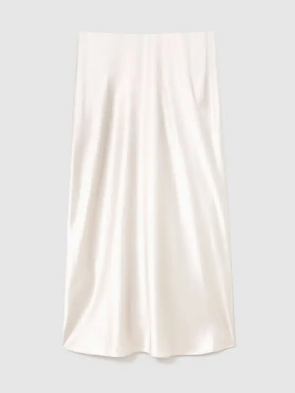 REISS Sofia Silk Slip Midi Skirt - Silver