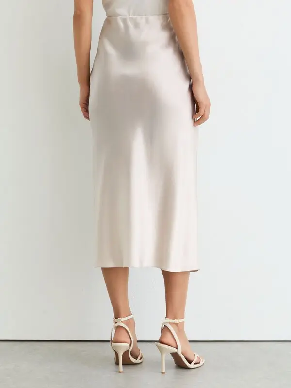 REISS Sofia Silk Slip Midi Skirt - Silver