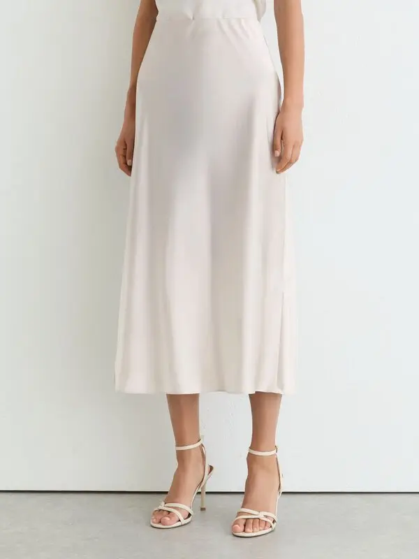 REISS Sofia Silk Slip Midi Skirt - Silver