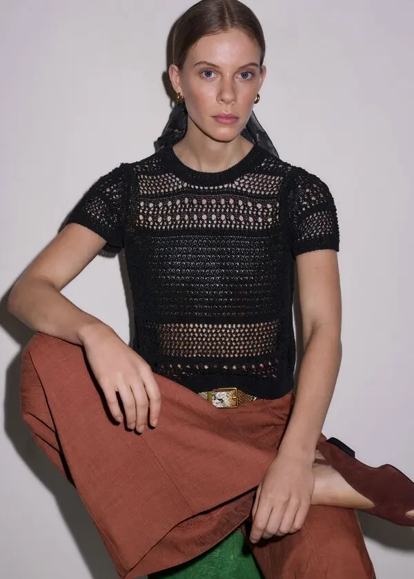 ME+EM Textured Open-stitch Short Sleeve Baby Tee - Black