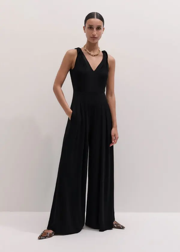 ME+EM Twist Strap Modal Jumpsuit With Belt - Black
