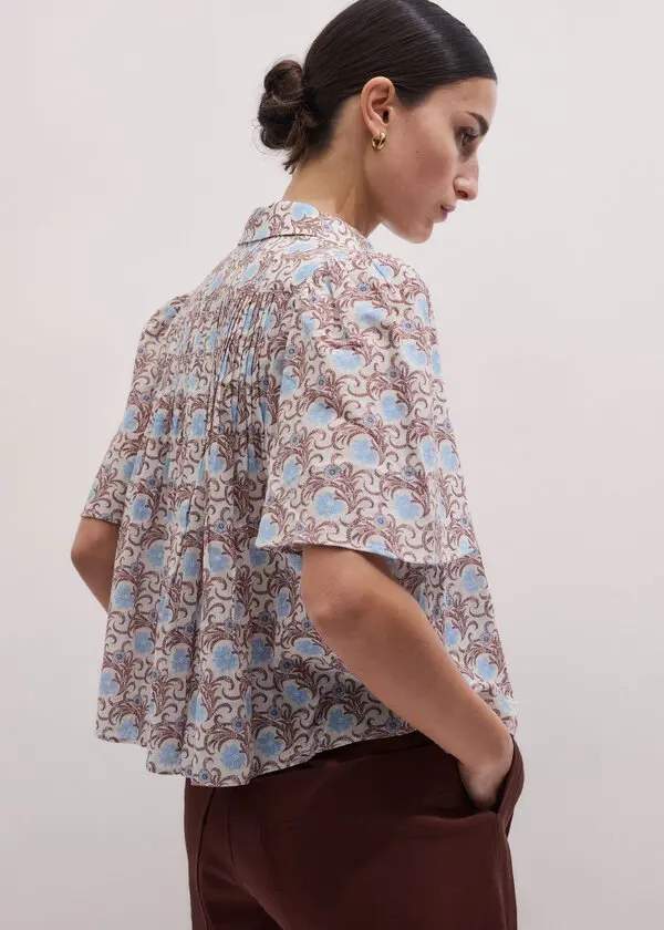 ME+EM Floral Print Pintucked Cotton Blouse