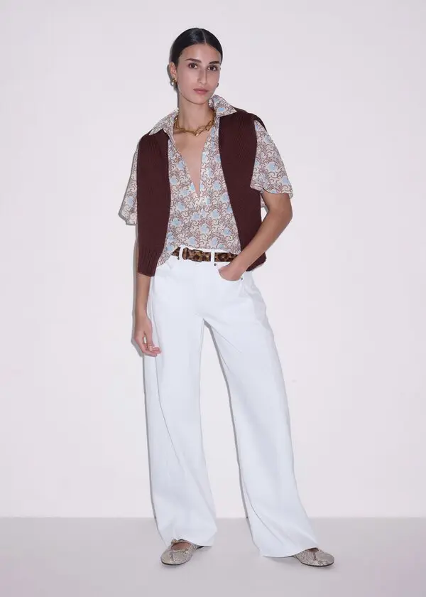 ME+EM Floral Print Pintucked Cotton Blouse