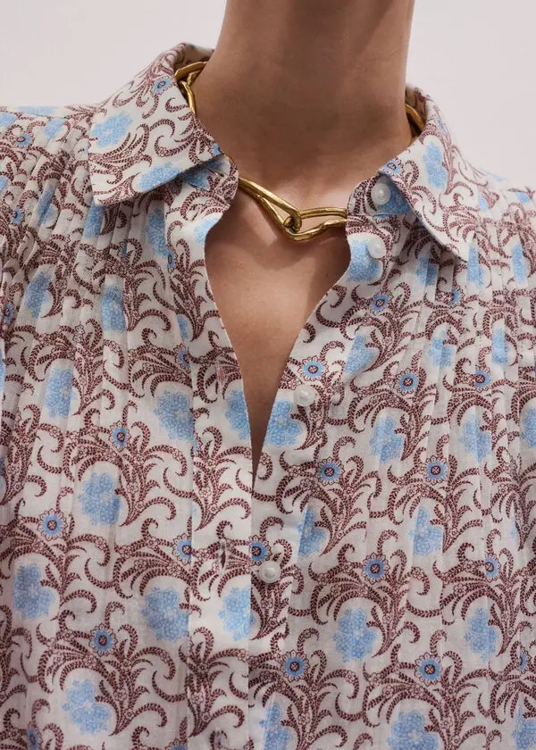 ME+EM Floral Print Pintucked Cotton Blouse