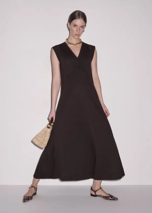 ME+EM V-neck A-line Maxi Dress - Summer Chocolate