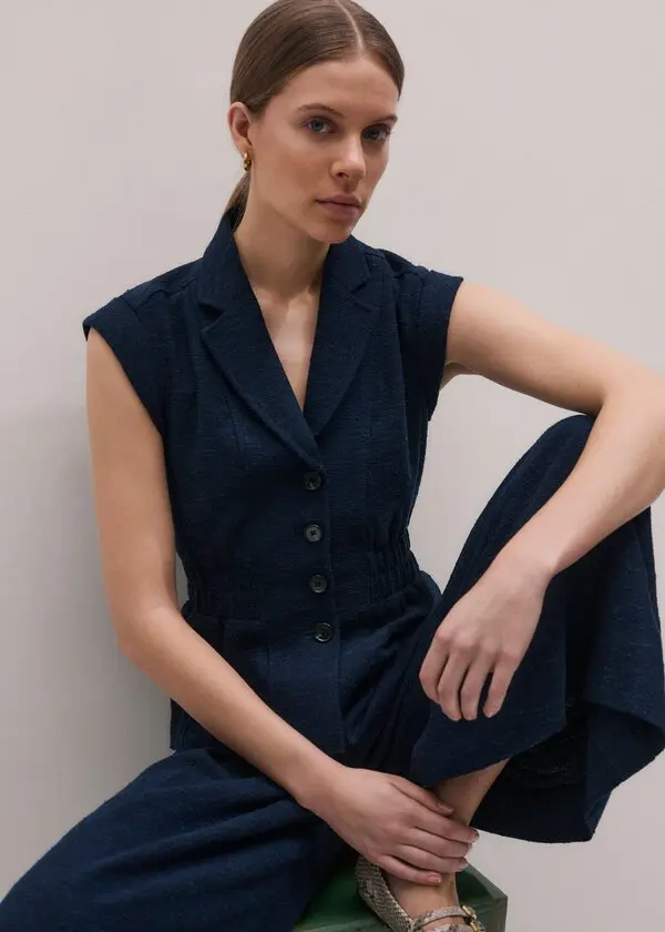 ME+EM Textured Fitted Waistcoat - Navy