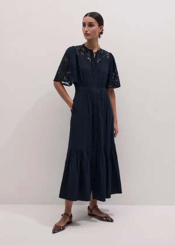 ME+EM Cheesecloth Embroidered Maxi Dress With Belt
