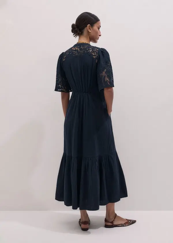 ME+EM Cheesecloth Embroidered Maxi Dress With Belt