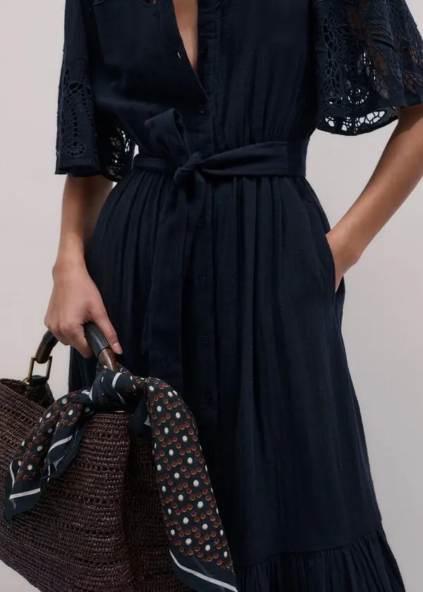ME+EM Cheesecloth Embroidered Maxi Dress With Belt