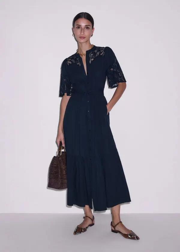 ME+EM Cheesecloth Embroidered Maxi Dress With Belt