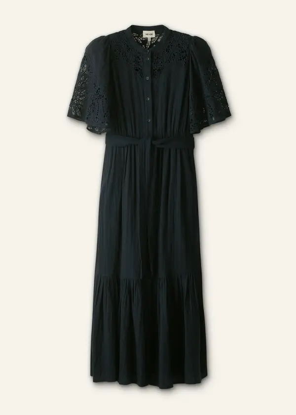 ME+EM Cheesecloth Embroidered Maxi Dress With Belt