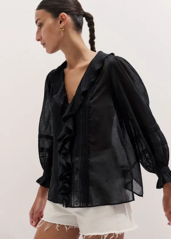 ME+EM Cotton Voile Ruffle Blouse