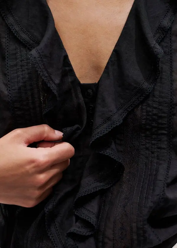 ME+EM Cotton Voile Ruffle Blouse