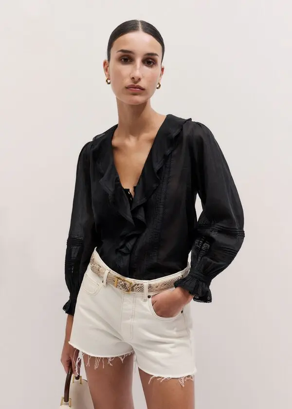 ME+EM Cotton Voile Ruffle Blouse