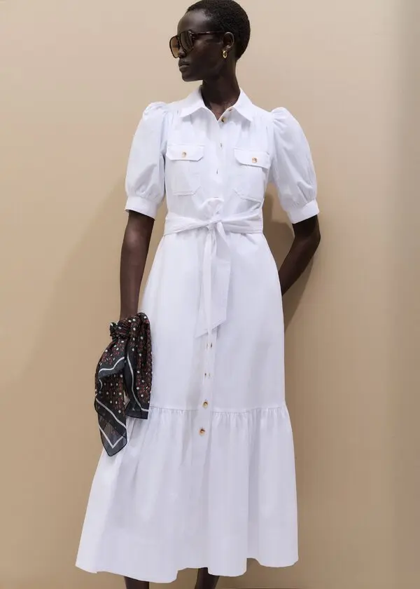 ME+EM Seersucker Midi Shirt Dress With Belt