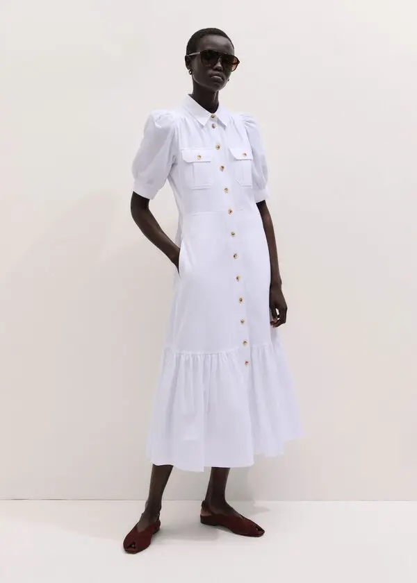 ME+EM Seersucker Midi Shirt Dress With Belt