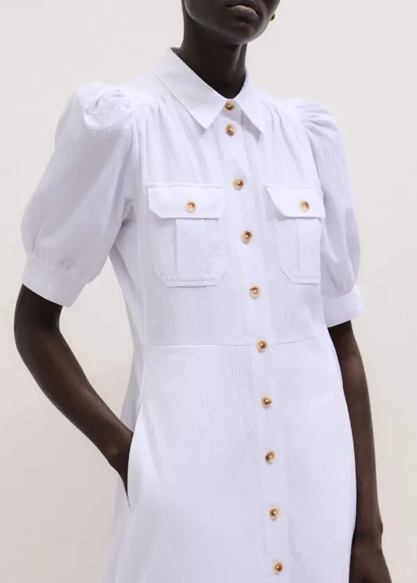ME+EM Seersucker Midi Shirt Dress With Belt