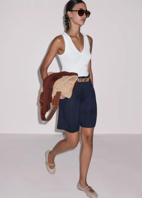 ME+EM Tailored Pleated Shorts - Navy