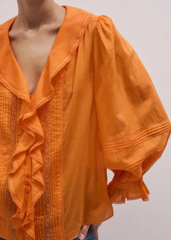 ME+EM Cotton Voile Ruffle Blouse