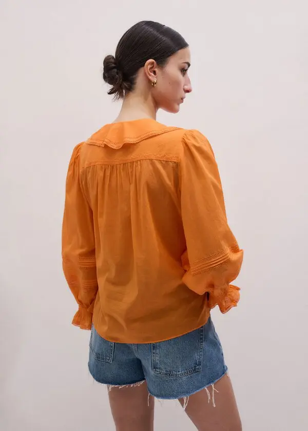 ME+EM Cotton Voile Ruffle Blouse