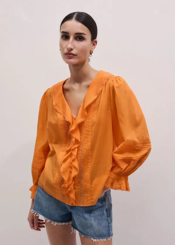 ME+EM Cotton Voile Ruffle Blouse