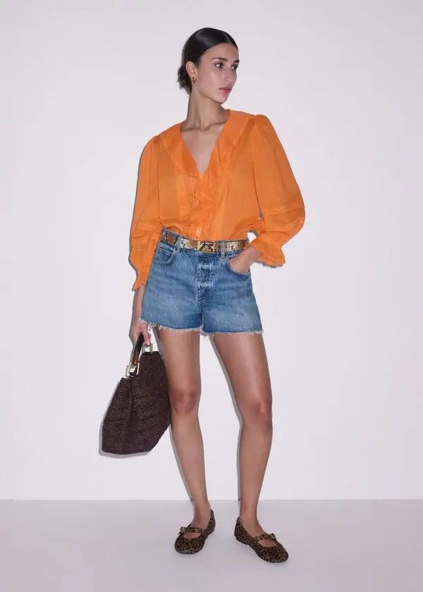 ME+EM Cotton Voile Ruffle Blouse