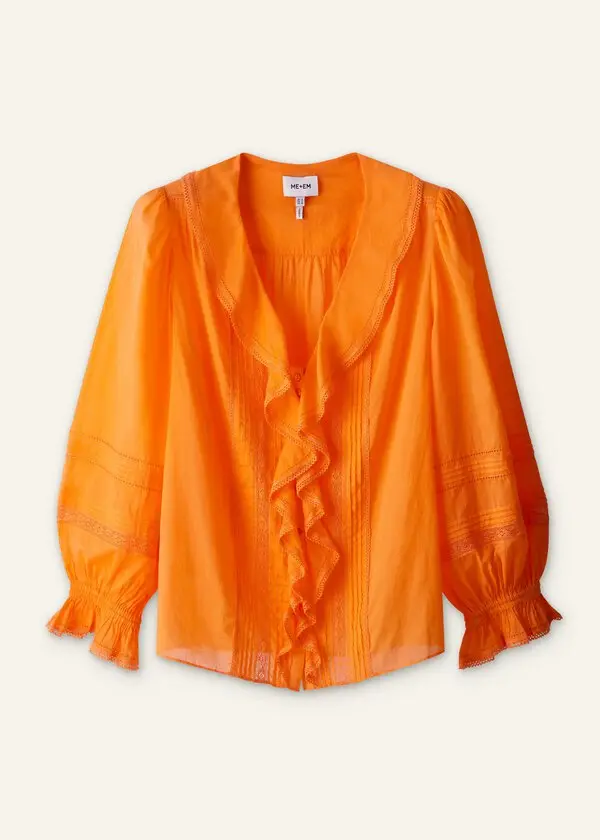 ME+EM Cotton Voile Ruffle Blouse