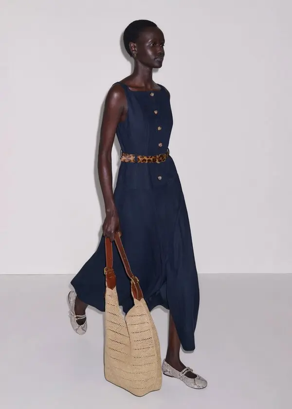 ME+EM Crease-less Linen Button-front Maxi Dress With Belt