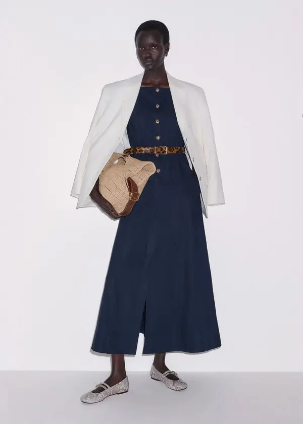 ME+EM Crease-less Linen Button-front Maxi Dress With Belt