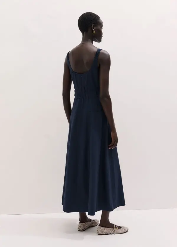 ME+EM Crease-less Linen Button-front Maxi Dress With Belt
