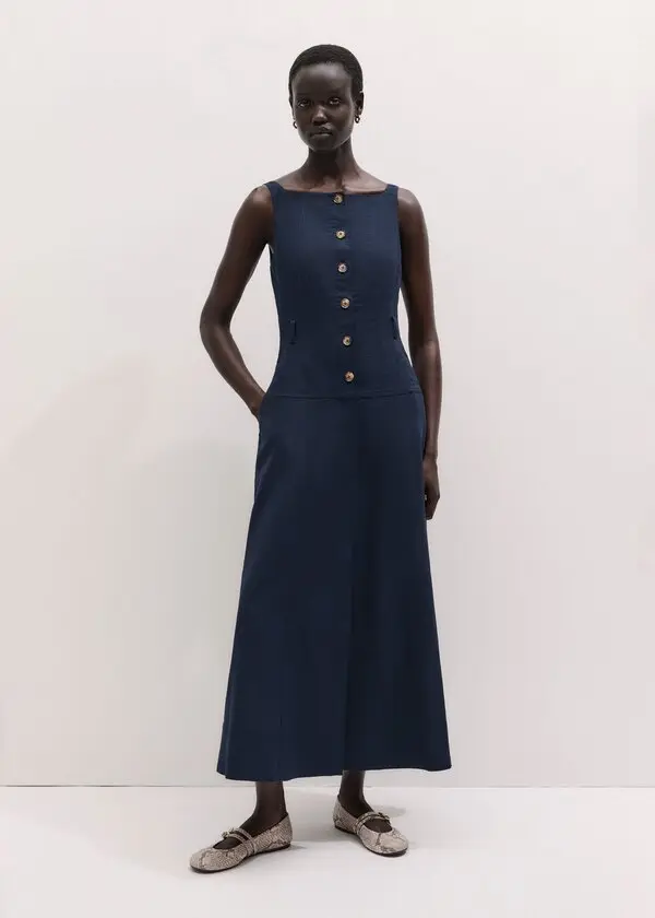 ME+EM Crease-less Linen Button-front Maxi Dress With Belt