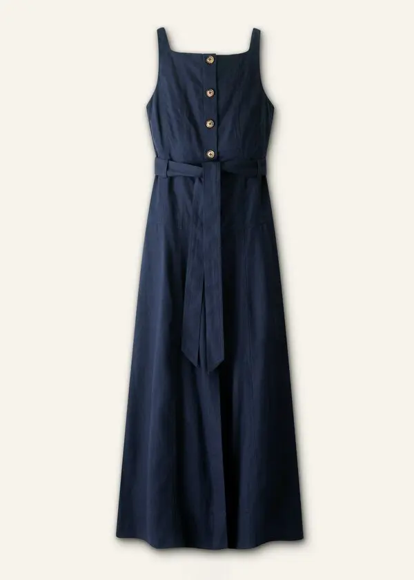 ME+EM Crease-less Linen Button-front Maxi Dress With Belt