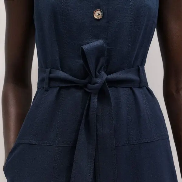 ME+EM Crease-less Linen Button-front Maxi Dress With Belt