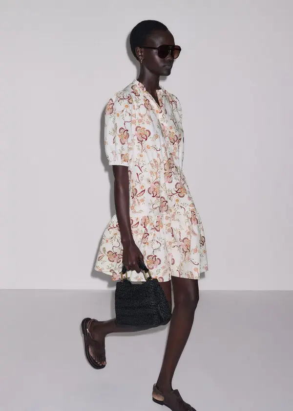 ME+EM Ornate Floral Paisley Print Creaseless Linen Short Dress - Light Cream/multi